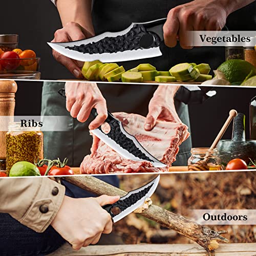 WUELY Chef Knife Viking Knife with Sheath Japanese Forged Kitchen Knives Multipurpose Meat Cleaver Boning Knife with Sheath and Gift Box for Kitchen Outdoor Camping BBQ