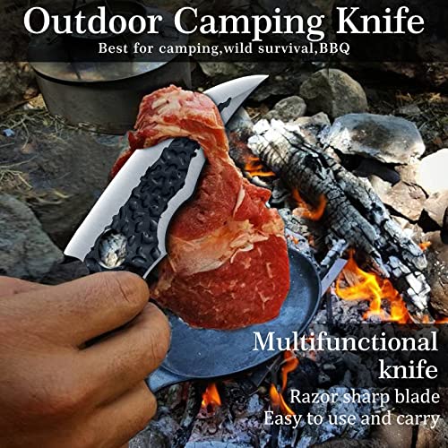 WUELY Chef Knife Viking Knife with Sheath Japanese Forged Kitchen Knives Multipurpose Meat Cleaver Boning Knife with Sheath and Gift Box for Kitchen Outdoor Camping BBQ