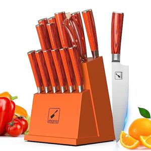 knife set, imarku 16-pieces kitchen knife set, premium japanese high carbon stainless steel knife sets for kitchen with removable block, ergonomic pakkawood handles