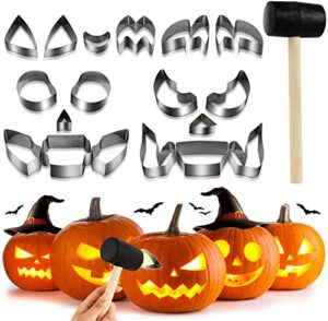 halloween pumpkin carving kit, stainless steel pumpkin carving tools with rubber hammer, safe halloween carving kit for kids adults