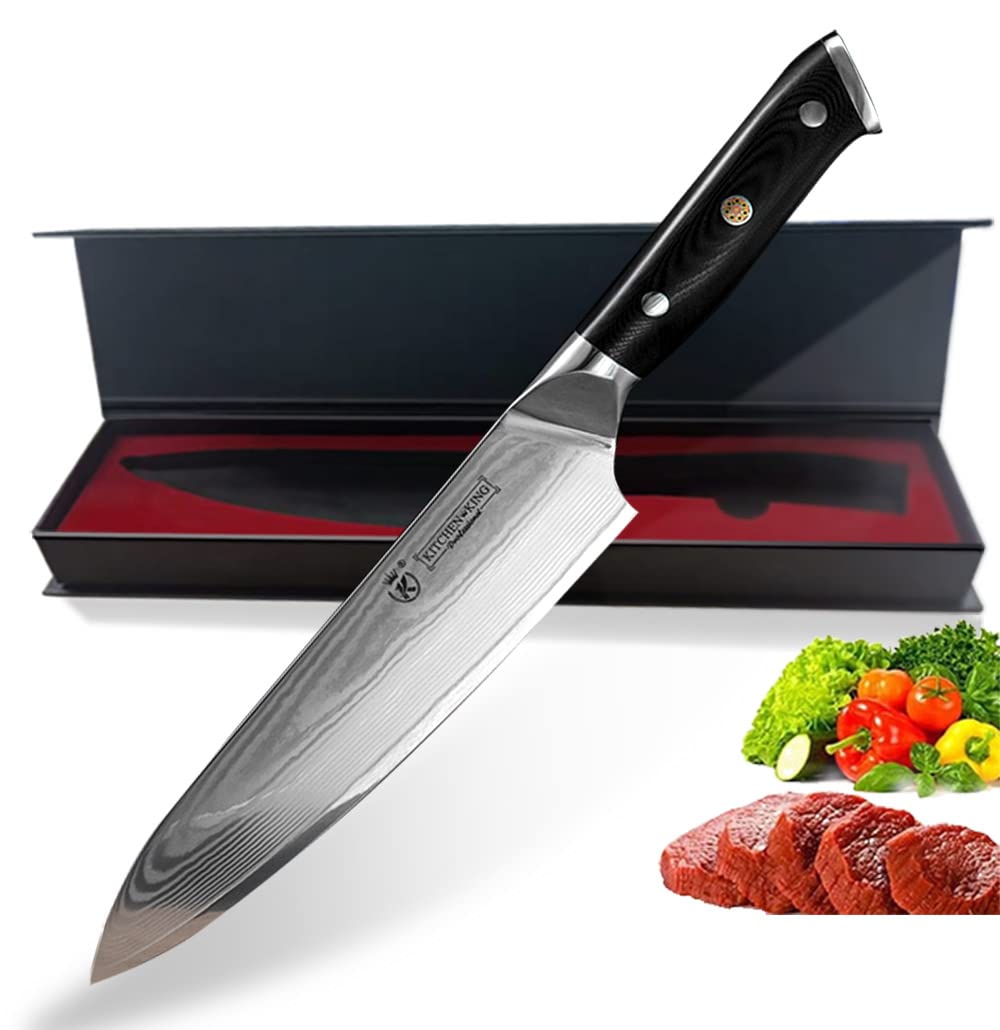 Chef Knife 8 Inch, Kitchen Knife Damascus Professional Sharp High Carbon Stainless Steel 67-Layer Meat Sushi Fruit Cutting Gyuto Chef Knife [Gift Box] Non-stick Blade (black, 8inch)