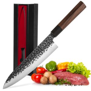 japanese chef knife, 8 inch gyuto chef knife, 3 layers 9cr18mov clad steel chef knife with octagonal handle, professional kitchen knife for home and restaurant, sushi knife - chefs knife