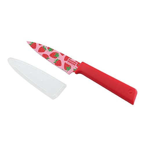 KUHN RIKON Funky Fruit Strawberry Colori+ Non-Stick Straight Paring Knife with Safety Sheath, Stainless Steel, 19 cm,