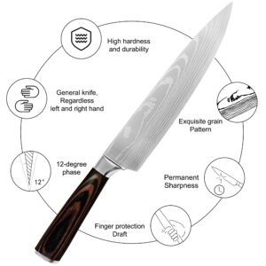 XYJ Ergonomic Handle Chef Butcher Knives Set Stainless Steel Cutlery Kitchen Knife Curved Vegetable Cooking Knife With Carry Bag Sharpener Rod Whetstone Tools