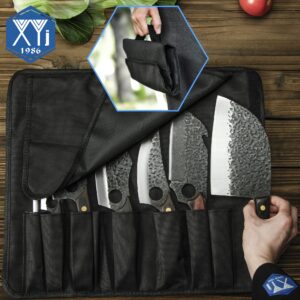 XYJ Ergonomic Handle Chef Butcher Knives Set Stainless Steel Cutlery Kitchen Knife Curved Vegetable Cooking Knife With Carry Bag Sharpener Rod Whetstone Tools