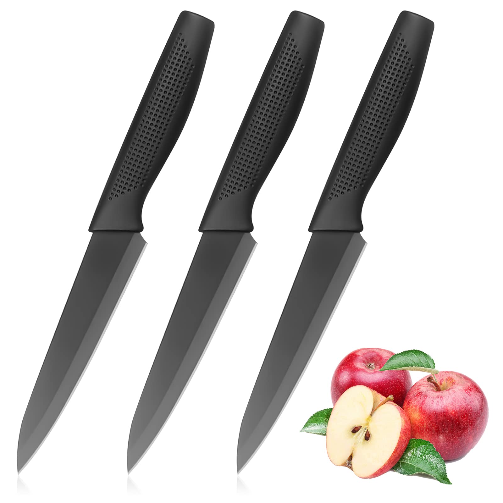 Lomgwumy Paring Knife, 3 Sharp and Durable Fruit Knife, Exquisite and Beautiful, the Black Blade is More Advanced, Fruit Knives Small is Suitable for Most Vegetables, Fruits and Meat