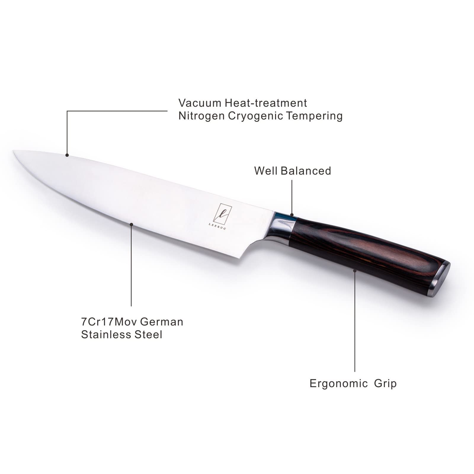 LEERUC Professional Japanese Chef's Knife - Premium High Carbon German Stainless Steel Kitchen Knifes 8 Inch Paring Knife Meat Knife with Ergonomic Handle and Gift Box, Ultra Sharp