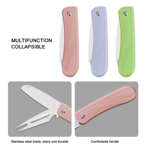 Paring Knife, 3 Pieces of Multifunction Fruit Knife, Exquisite and Beautiful, Small and Easy to Carry, Foldable Fruit Knife Suitable for Most Types of Vegetables,bread and Fruits( Pink, Blue, Green)