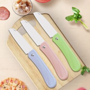 Paring Knife, 3 Pieces of Multifunction Fruit Knife, Exquisite and Beautiful, Small and Easy to Carry, Foldable Fruit Knife Suitable for Most Types of Vegetables,bread and Fruits( Pink, Blue, Green)