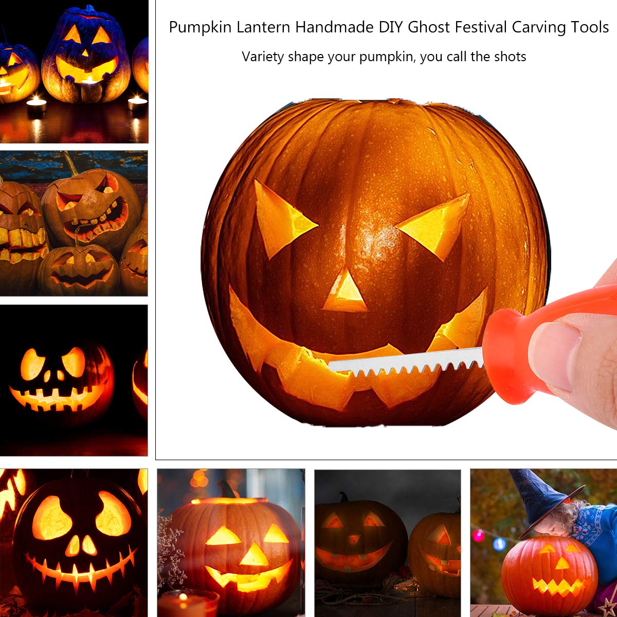 Amosfun 1 Set 6 Pcs Halloween Jack-o-Lantern Carving Carving Knives for Pumpkin Lamp Scraper Tool Halloween Pumpkin Carving Tools Fruit Carver Pumpkin Shaving Kit Props Metal