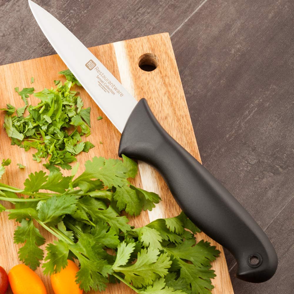 Restaurantware Sensei 3.5 Inch Paring Knife, 1 With Colored Coded Pins Kitchen Knife - High-Carbon, Stain-Resistant, Black German Steel Peeling Knife, Ergonomic Handle, For Meats, Vegetables, Fruits