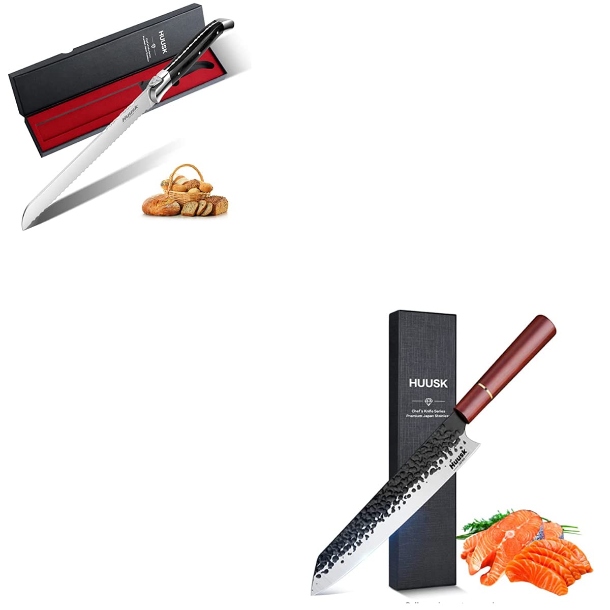 Huusk Chef Serrated Bread Knife for Homemade Bread Bundle with High Carbon Steel Japanese Kitchen Knife