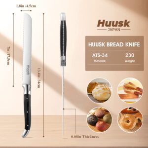 Huusk Chef Serrated Bread Knife for Homemade Bread Bundle with High Carbon Steel Japanese Kitchen Knife