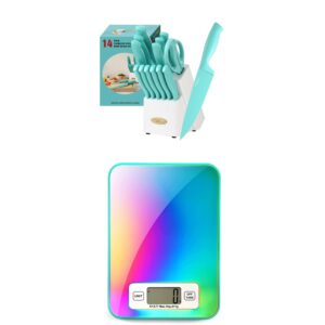 marco almond ma24 kitchen knife sets + marco almond kya77 titanium coated rainbow digital kitchen scale