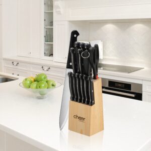 Cheer Collection 13-Piece Stainless Steel Knife Set with Wooden Block | Premium Steak, Paring, Carving, and Butcher Knives with Kitchen Shears | Razor Sharp, Ergonomic Grip