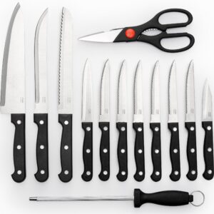 Cheer Collection 13-Piece Stainless Steel Knife Set with Wooden Block | Premium Steak, Paring, Carving, and Butcher Knives with Kitchen Shears | Razor Sharp, Ergonomic Grip