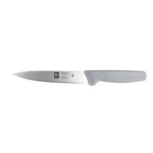 5.5-inch stiff wide straight edge blade, boning knife, grey handle. by icel.