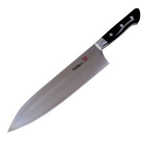 jck original hattori japanese chef’s knife, fh-11l professional wester deba knife, vg-10 cobalt steel pro kitchen knife with ergonomic black linen micarta handle, 9.4 inch