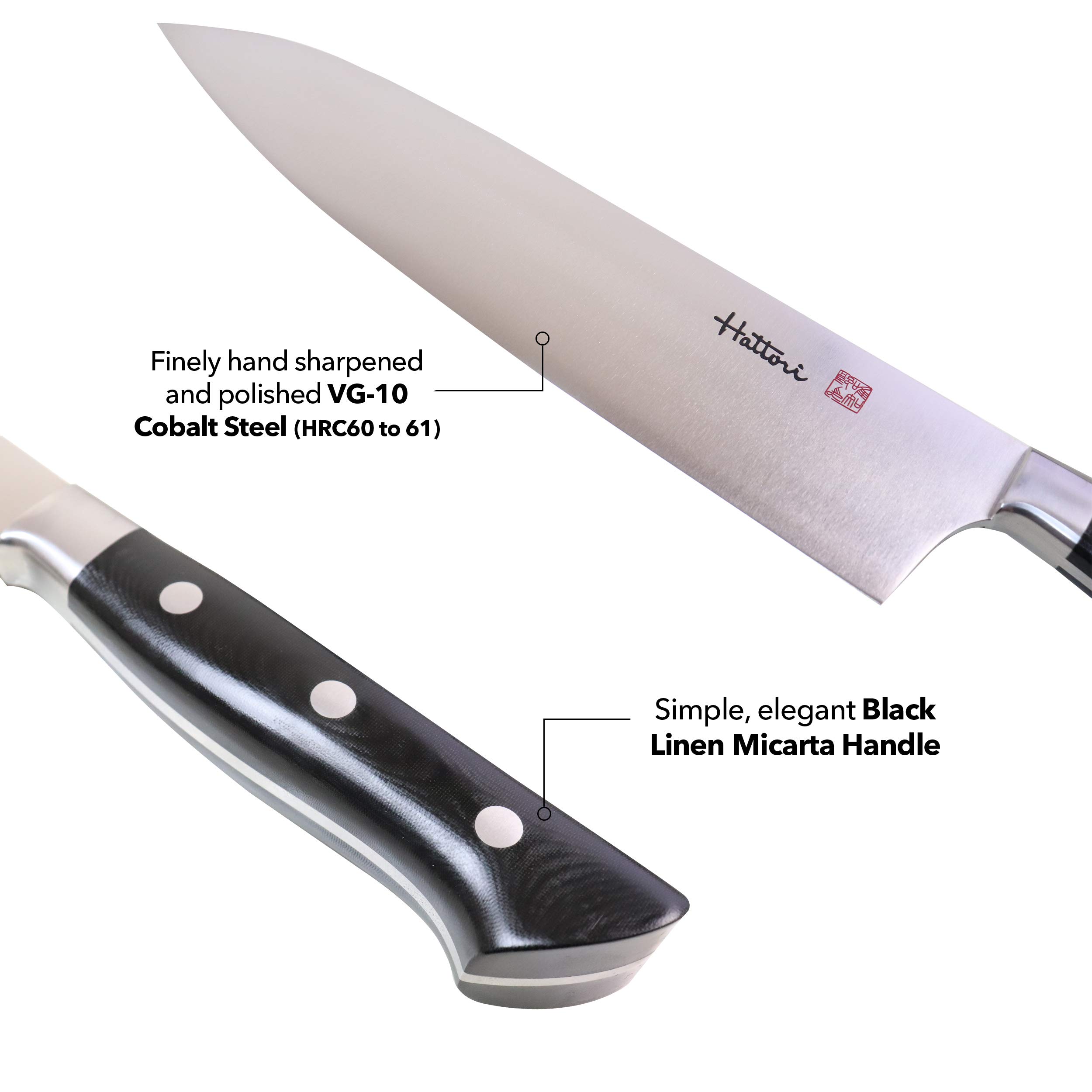 JCK ORIGINAL Hattori Japanese Chef’s Knife, FH-11L Professional Wester Deba Knife, VG-10 Cobalt Steel Pro Kitchen Knife with Ergonomic Black Linen Micarta Handle, 9.4 inch