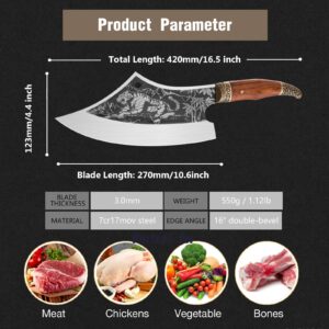 Golden Bird Meat Cleaver Knife Forged Boning Knife Set Carbon Steel Butcher Knife Full Tang Kitchen Knife Set for Home, Resutrant