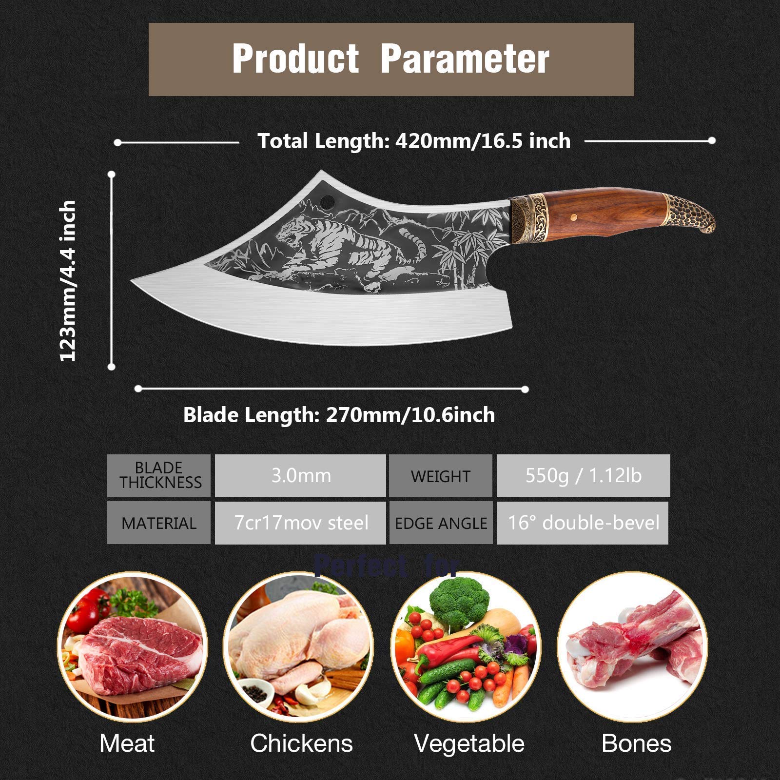 Golden Bird Meat Cleaver Knife Forged Boning Knife Set Carbon Steel Butcher Knife Full Tang Kitchen Knife Set for Home, Resutrant