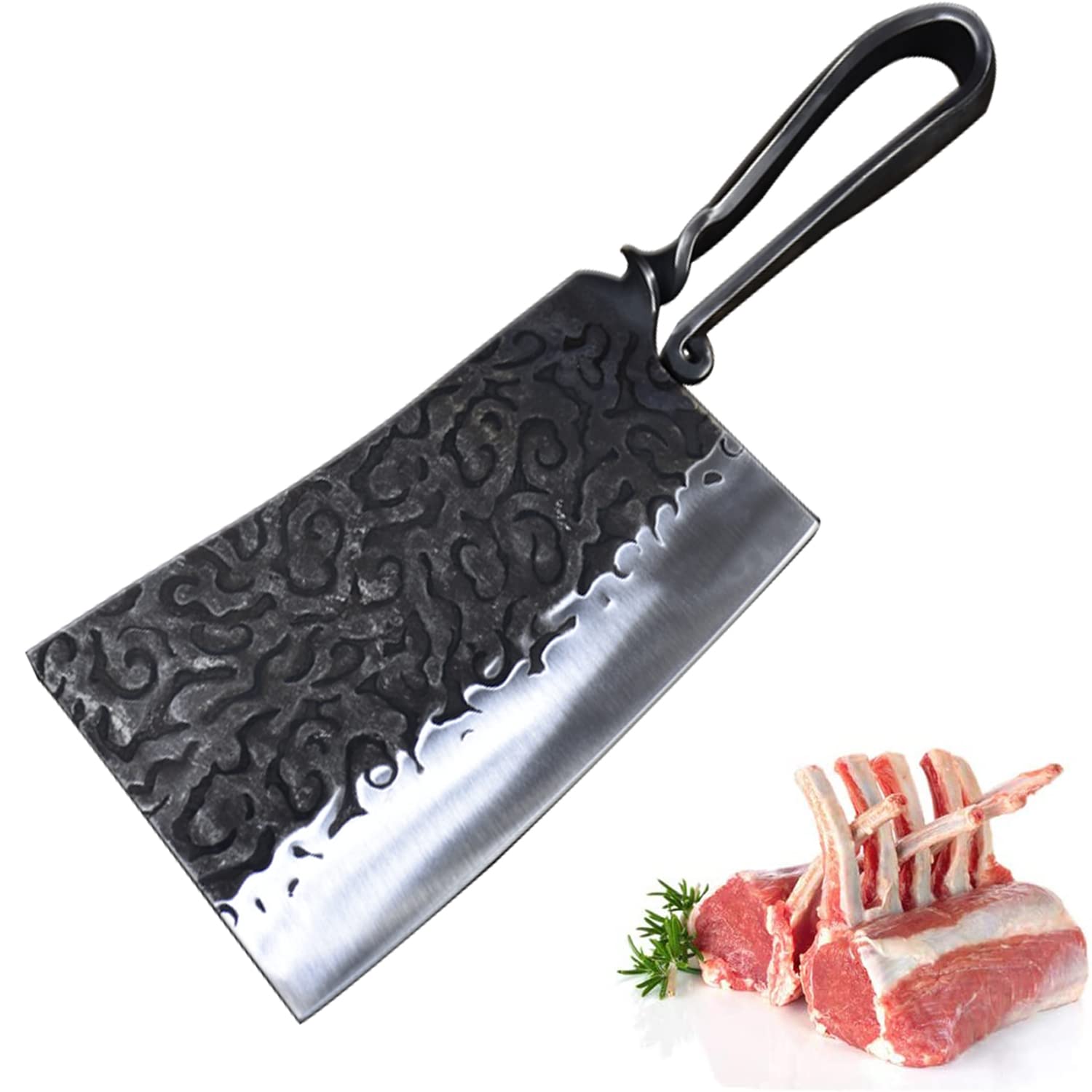 kljhld Hand-casted Full Tang integrated bone chopping knife butcher knife square shape, carbon steel sharp chef's knife for kitchen or outdoor cooking, most suitable for chopping, slicing and cutting