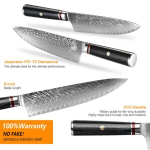 Damascus Chef Knife Japanese Chefs Knife 8 Inch VG10 Kitchen Knife 67-Layer High Carbon Stainless Steel Knife Ergonomic Superb Edge Retention Gyuto Chefs Knives with Gift Box