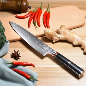 Damascus Chef Knife Japanese Chefs Knife 8 Inch VG10 Kitchen Knife 67-Layer High Carbon Stainless Steel Knife Ergonomic Superb Edge Retention Gyuto Chefs Knives with Gift Box