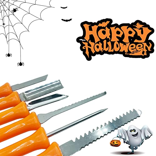 Pumpkin Carving Kit Tools Halloween Pumpkin Carving Set, Heavy Duty Stainless Steel Knife Set, Professional Punkin Carver family Sculpting Tool Push in for Kids & Adults with Carrying Case(8pcs)