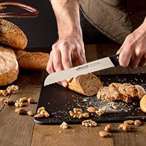 ARCOS Bread Knife 8 Inch Stainless Steel. Kitchen Serrated Knife with Ergonomic Polyoxymethylene Handle and 240mm Blade. Series Universal. Color Black