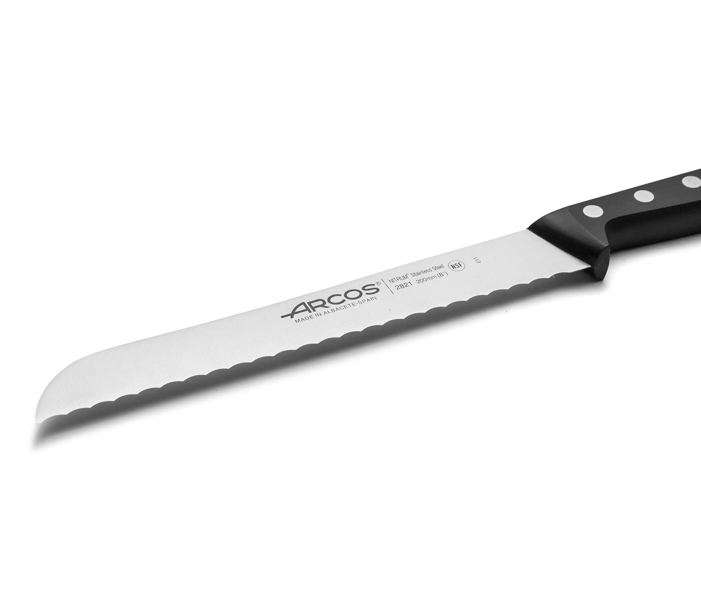 ARCOS Bread Knife 8 Inch Stainless Steel. Kitchen Serrated Knife with Ergonomic Polyoxymethylene Handle and 240mm Blade. Series Universal. Color Black