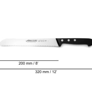 ARCOS Bread Knife 8 Inch Stainless Steel. Kitchen Serrated Knife with Ergonomic Polyoxymethylene Handle and 240mm Blade. Series Universal. Color Black