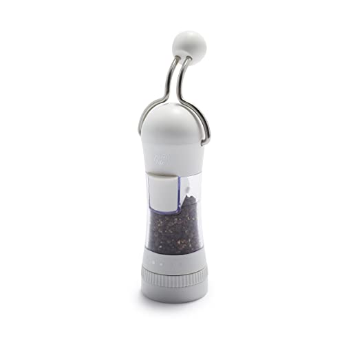 GreenLife Salt and Pepper Grinder, Mess-Free Ratchet Mill, Adjustable Coarseness and Easily Refillable, White 1/3 Cup Capacity