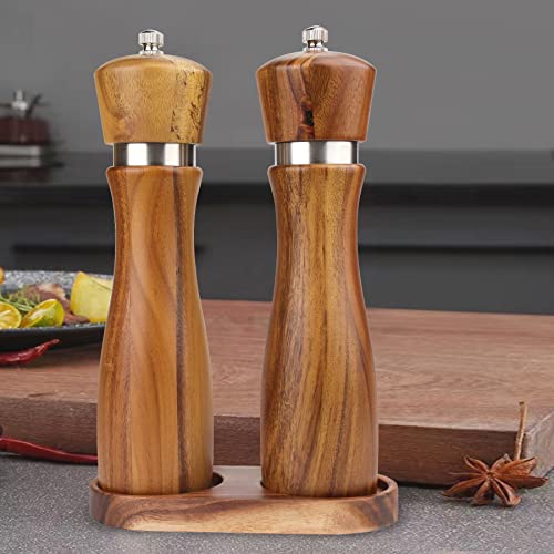 VanlonPro Salt and Pepper Mill Tray, Acacia Wood Tray, Pepper Mill Holder & Rest (Inner Dia 2.5 Inch) fit Many Mills & Shakers, Salt & Pepper Grinder Accessories, Kitchen Storage Holder…