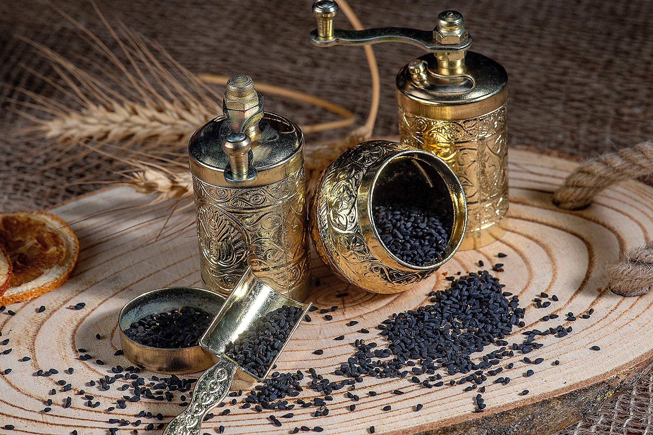 Salt And Pepper Grinder Set - Herb / Pepper Grinder Mill - Spice / Coffee Bean Grinder -Manual (Gold)