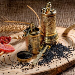 Salt And Pepper Grinder Set - Herb / Pepper Grinder Mill - Spice / Coffee Bean Grinder -Manual (Gold)