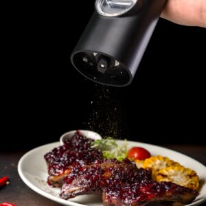 COKUNST Electric Salt or Pepper Grinder, Battery Operated Gravity Sensing Grinder with Light and Switch Button, Automatic Pepper Mill with One Hand Operation Refillable for Kitchen Resturant BBQ