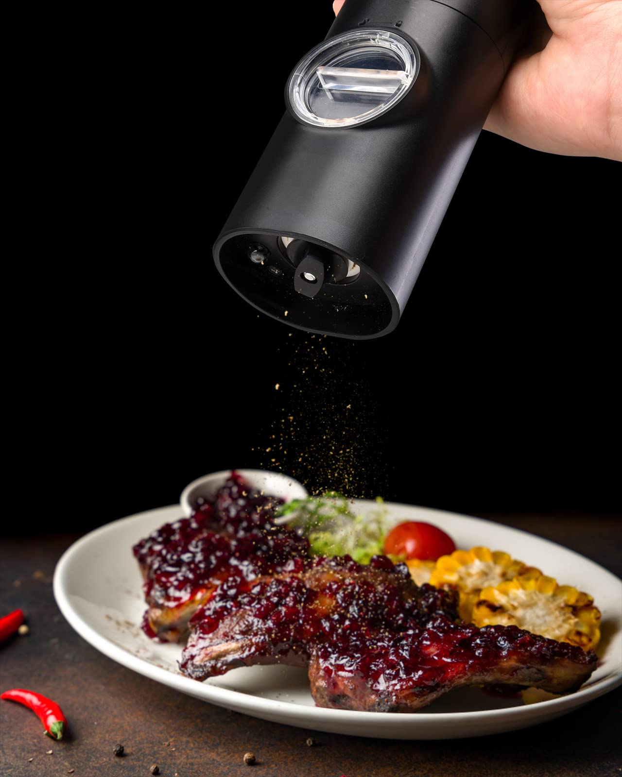 COKUNST Electric Salt or Pepper Grinder, Battery Operated Gravity Sensing Grinder with Light and Switch Button, Automatic Pepper Mill with One Hand Operation Refillable for Kitchen Resturant BBQ