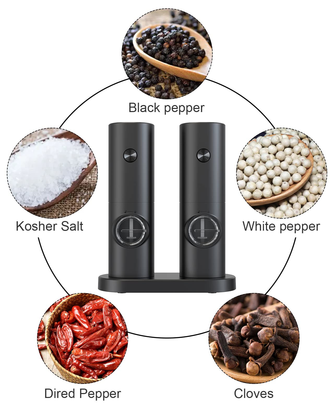 COKUNST Electric Salt or Pepper Grinder, Battery Operated Gravity Sensing Grinder with Light and Switch Button, Automatic Pepper Mill with One Hand Operation Refillable for Kitchen Resturant BBQ