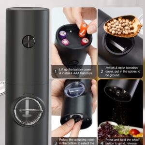 COKUNST Electric Salt or Pepper Grinder, Battery Operated Gravity Sensing Grinder with Light and Switch Button, Automatic Pepper Mill with One Hand Operation Refillable for Kitchen Resturant BBQ