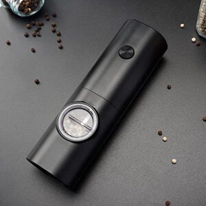 Electric Pepper Grinder or Salt Mill, Battery Powered Automatic Pepper Mill, Ceramic Grinder with Adjustable Coarseness, LED Light, and Salt Mill Refillable, One Hand Operation (1 pack)