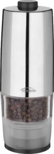 trudeau one-hand battery operated pepper mill, stainless steel finish 7 by 2