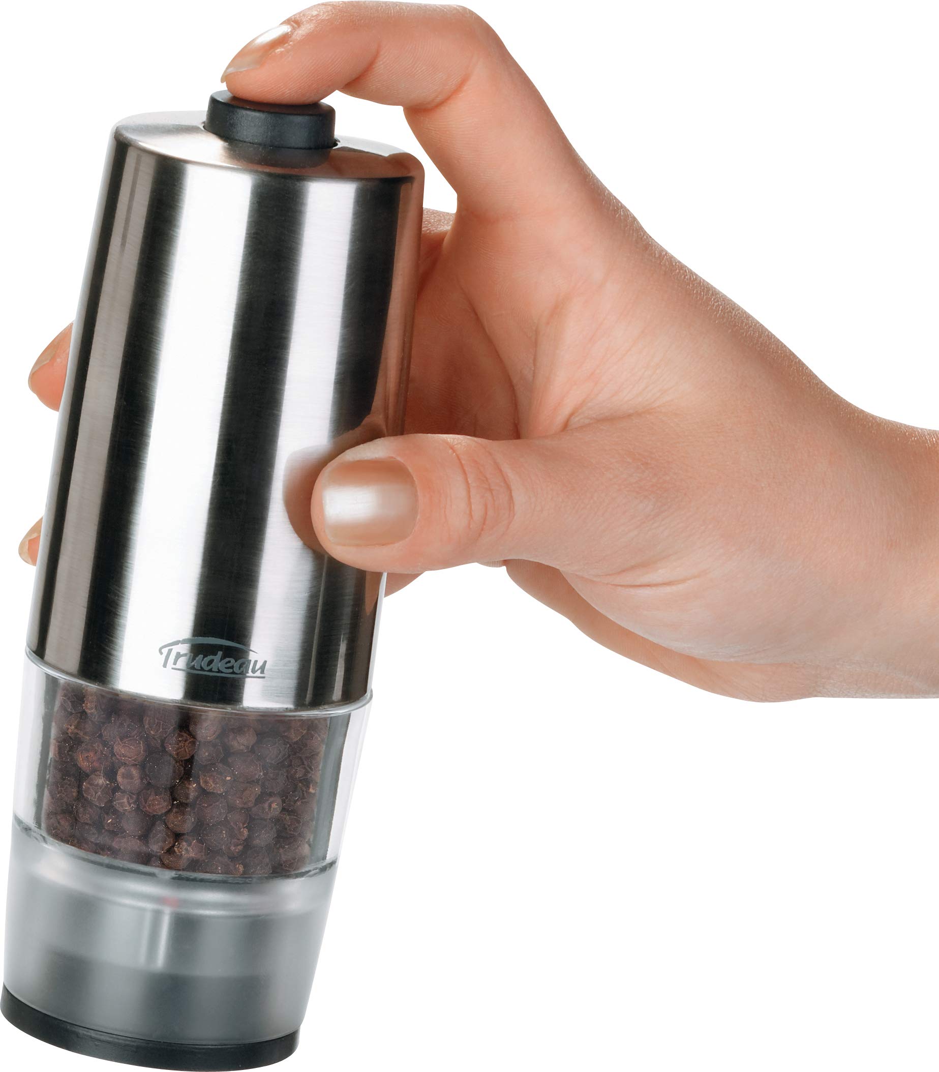 Trudeau One-Hand Battery Operated Pepper Mill, Stainless Steel Finish 7 by 2