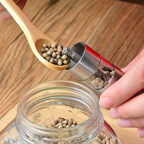 Salt and Pepper Grinder Set of 2,Stainless Steel Push Button Grinder Modern Design Thumb Grinder, for Black Pepper, Sea Salt and Himalayan Salt, Spice and Salt