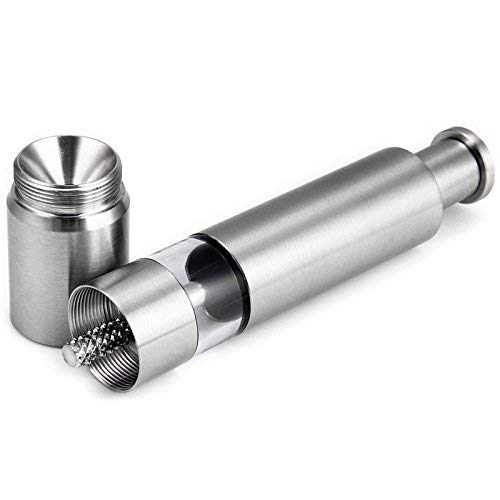 Salt and Pepper Grinder Set of 2,Stainless Steel Push Button Grinder Modern Design Thumb Grinder, for Black Pepper, Sea Salt and Himalayan Salt, Spice and Salt