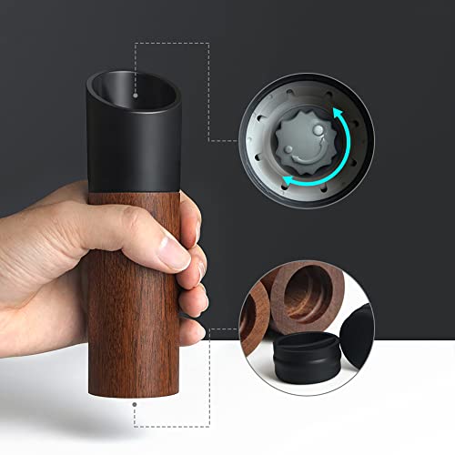 Pepper Grinder, Wood Pepper Grinder Pepper Mill, YFWOOD Manual Salt Grinder Adjustable Refillable Wooden Pepper Mill Salt - Gift（Black -1 Piece）