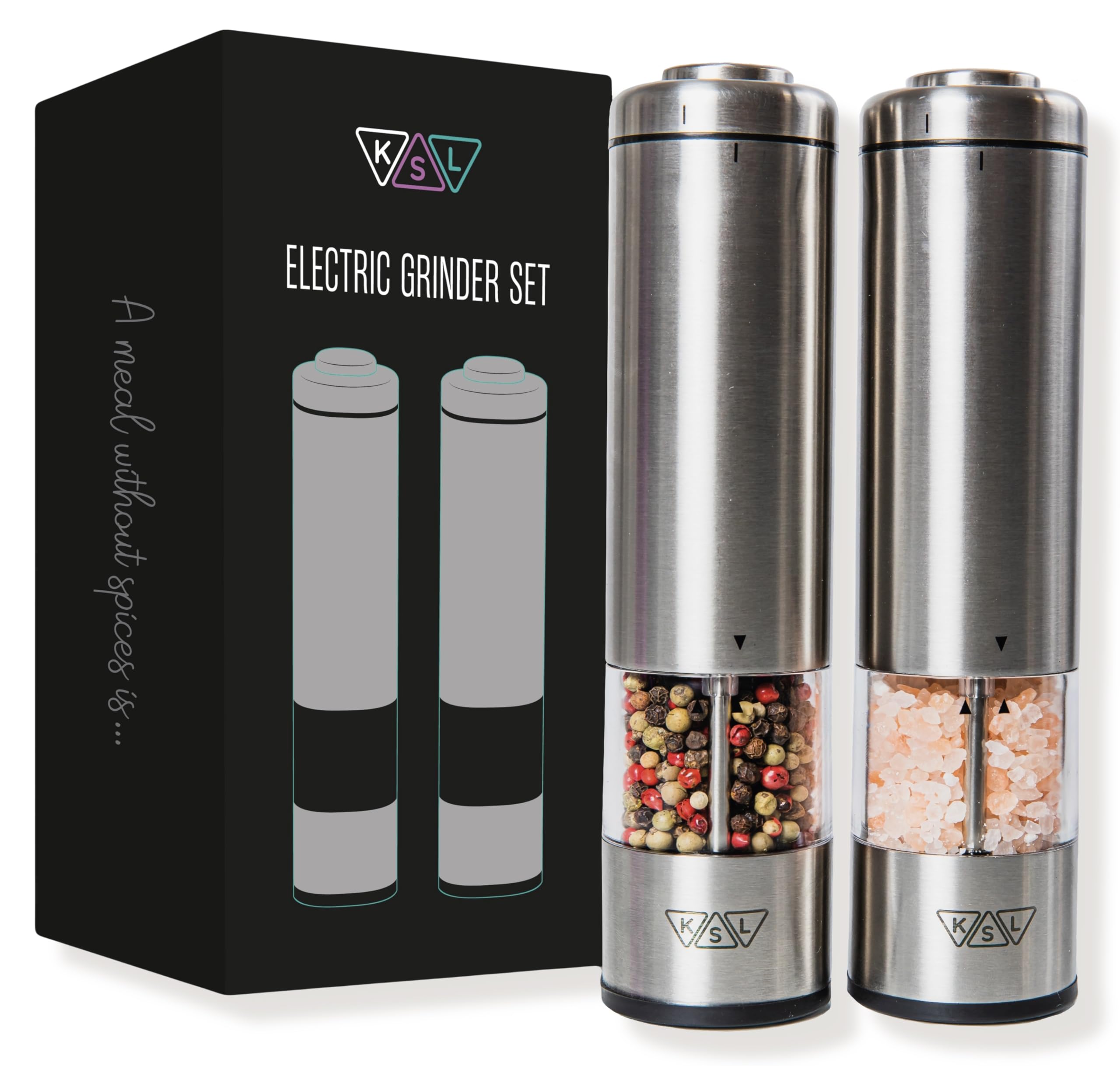 KSL Electric Salt and Pepper Grinder Set - Mother's Day Gift - Adjustable Motorized Electrical Powered Auto Shakers Holiday kit - Automatic Power Mill - Automated Battery Operated Electronic Crusher