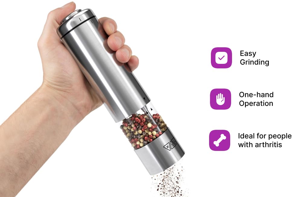 KSL Electric Salt and Pepper Grinder Set - Mother's Day Gift - Adjustable Motorized Electrical Powered Auto Shakers Holiday kit - Automatic Power Mill - Automated Battery Operated Electronic Crusher