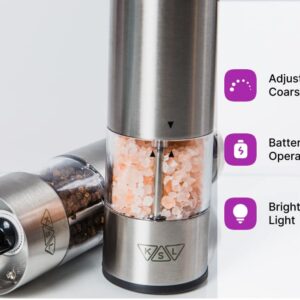 KSL Electric Salt and Pepper Grinder Set - Mother's Day Gift - Adjustable Motorized Electrical Powered Auto Shakers Holiday kit - Automatic Power Mill - Automated Battery Operated Electronic Crusher