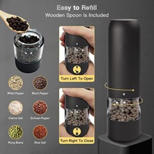 Electric Pepper Grinder - Rechargeable Salt Pepper Mill, LED Lights Black Automatic Pepper Salt Mill Grinder Refillable, Adjustable Coarseness Shaker, One Hand Operation (1 Pack)